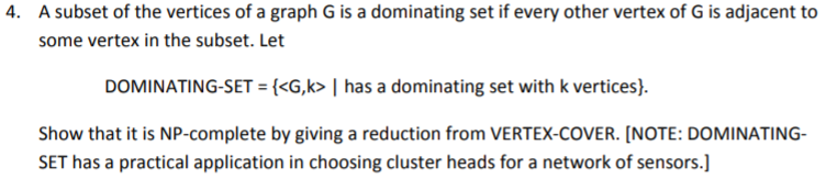 Solved A subset of the vertices of a graph G is a dominating | Chegg.com