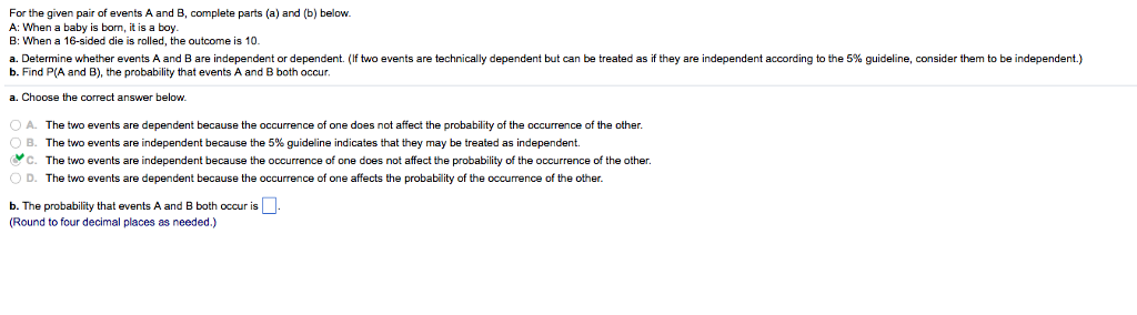 Solved or the given pair of events A and B, complete parts | Chegg.com
