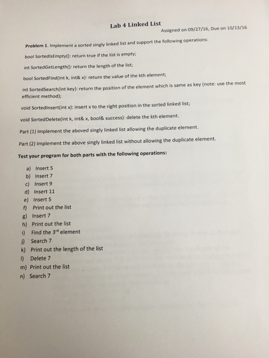 Solved Implement 3 sorted singly linked list and support the | Chegg.com