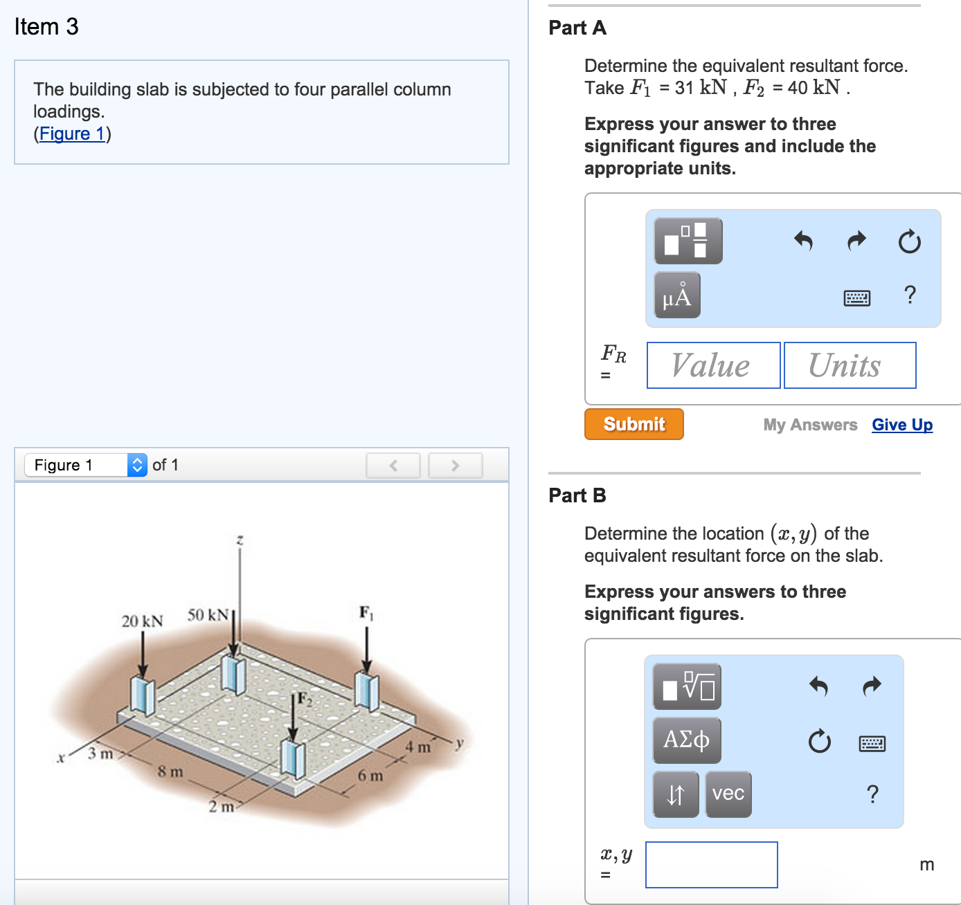 Solved The building slab is subjected to four parallel | Chegg.com