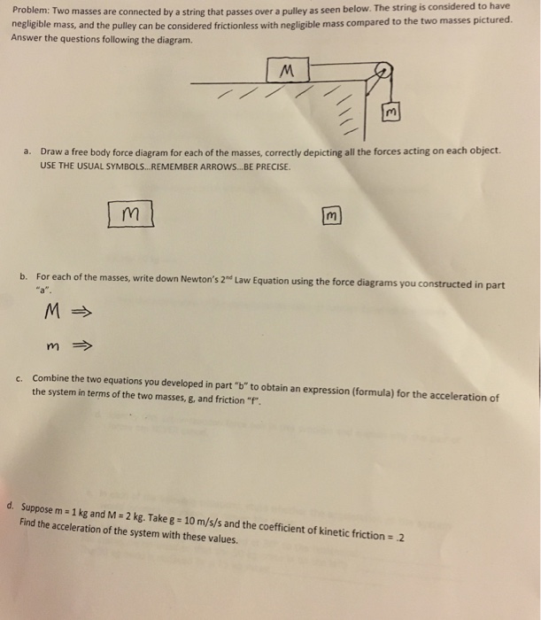 Solved Two masses are connected by a string that passes over | Chegg.com