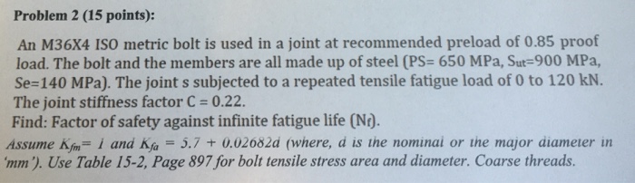 Solved An M36X4 ISO metric bolt is used in a joint at | Chegg.com