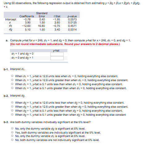 Solved Using 50 observations, the following regression | Chegg.com