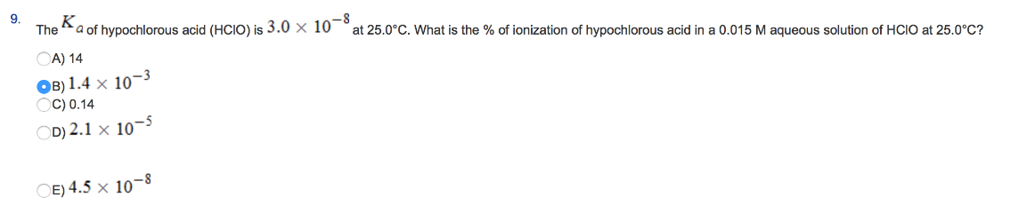 Solved The Ka of hypochlorous acid (HCLO) is 3.0 x 10^-8 at | Chegg.com