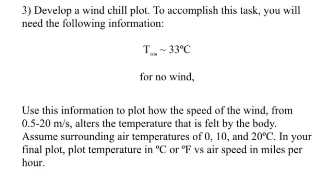 Solved 3) Develop a wind chill plot. To accomplish this | Chegg.com