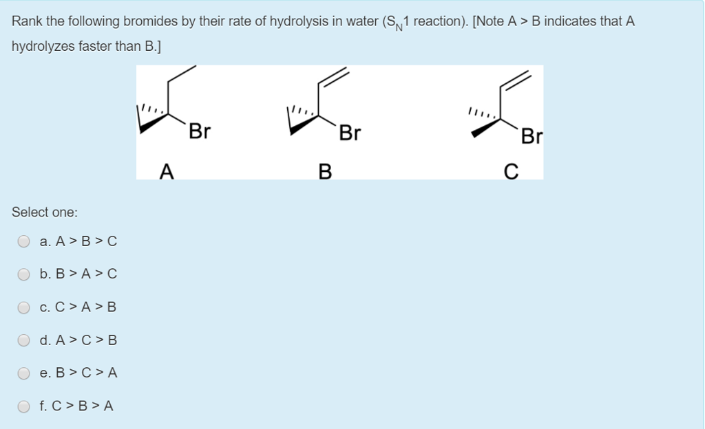 Solved Rank the following bromides by their rate of | Chegg.com