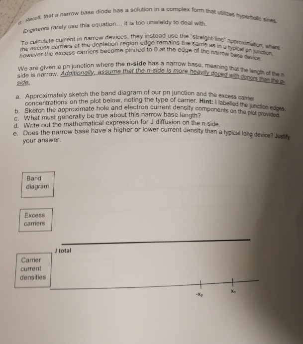Solved that a narrow base diode has a solution in a complex | Chegg.com