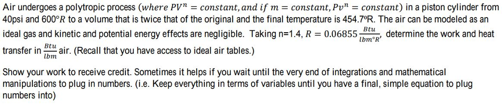 Solved Air undergoes a polytropic process (where | Chegg.com