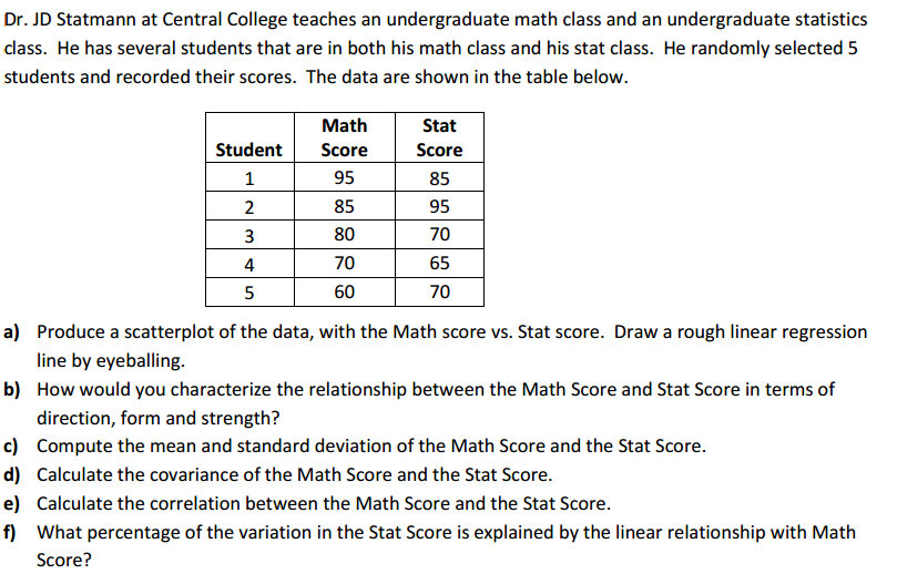 Dr. JD Statmann at Central College teaches an | Chegg.com