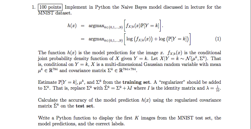 Implement in Python the Naive Bayes model discussed | Chegg.com
