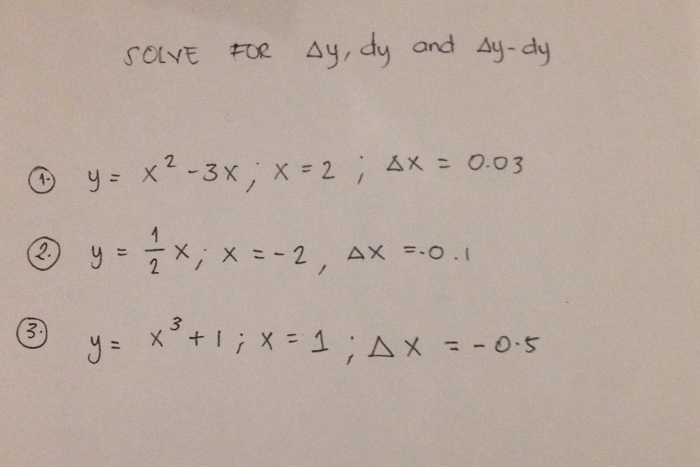 Solved Solve for Delta y, dy and Delta y-dy y = x2 - 3x; x | Chegg.com