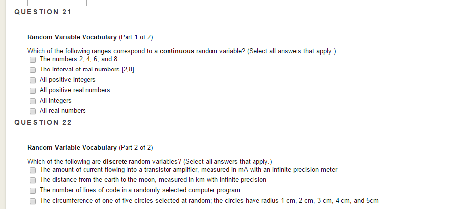 Solved QUESTION 21 Random Variable Vocabulary (Part 1 of 2) | Chegg.com