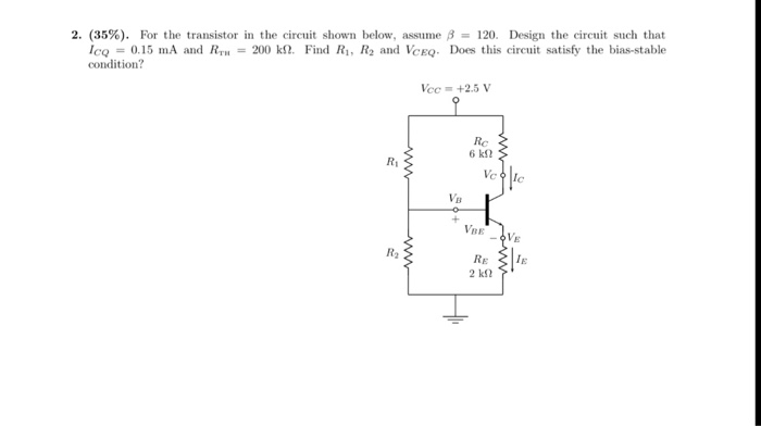 Solved For the transistor in the circuit shown below, | Chegg.com