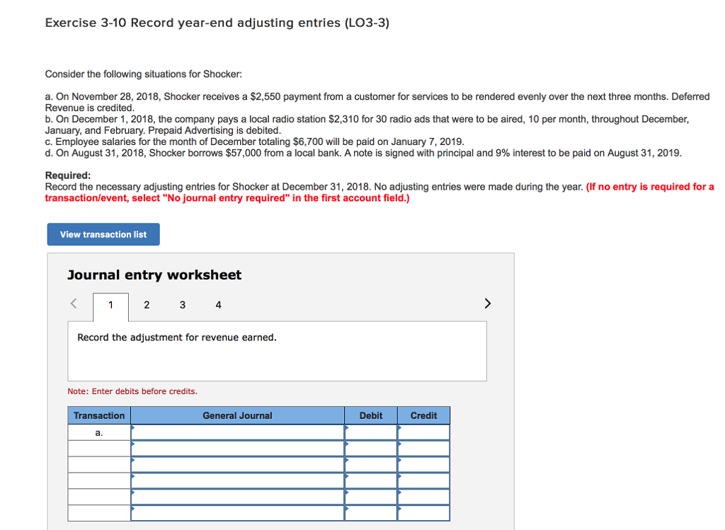 Solved Exercise 3-10 Record year-end adjusting entries | Chegg.com