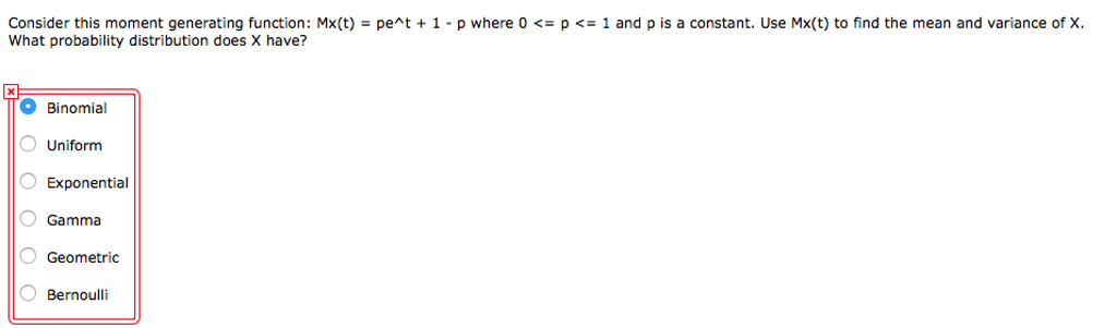 Solved Consider this moment generating function: Mx(t) = | Chegg.com