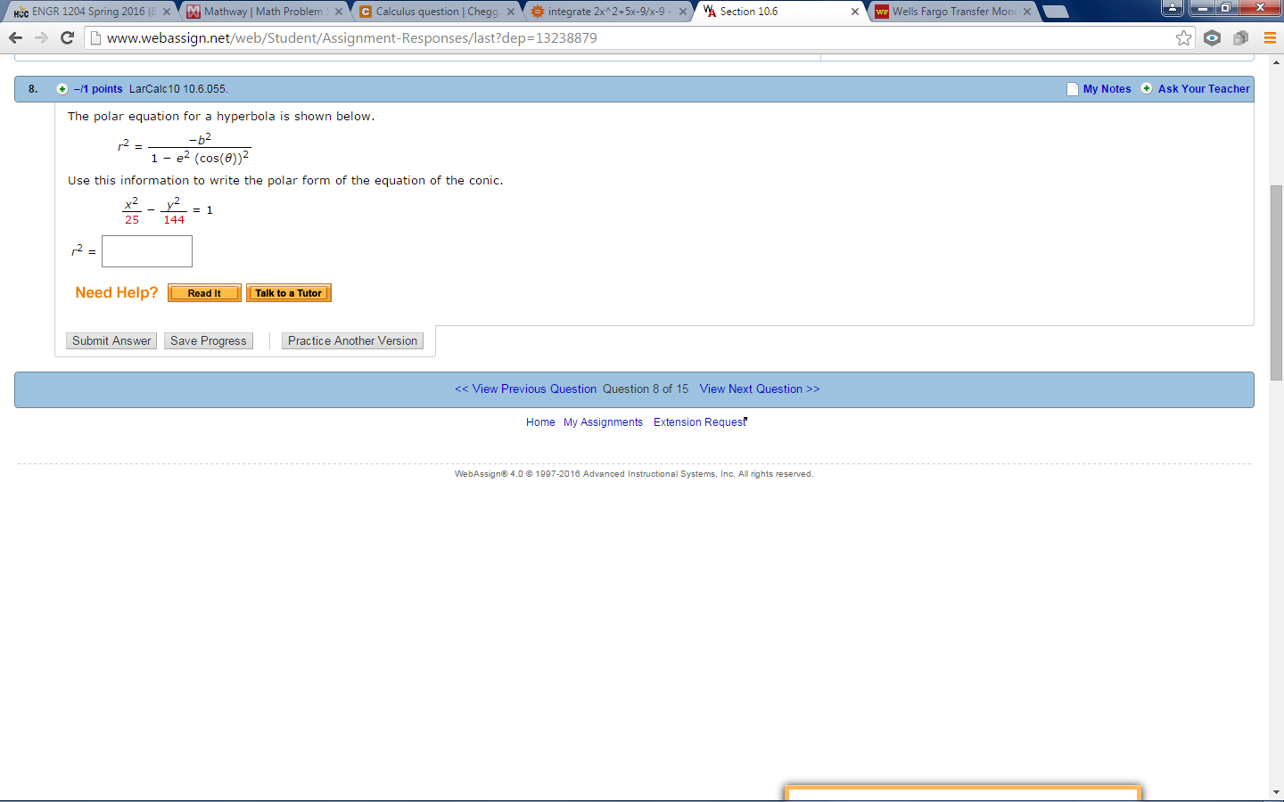 Solved The polar equation for a hyperbola is shown below. | Chegg.com